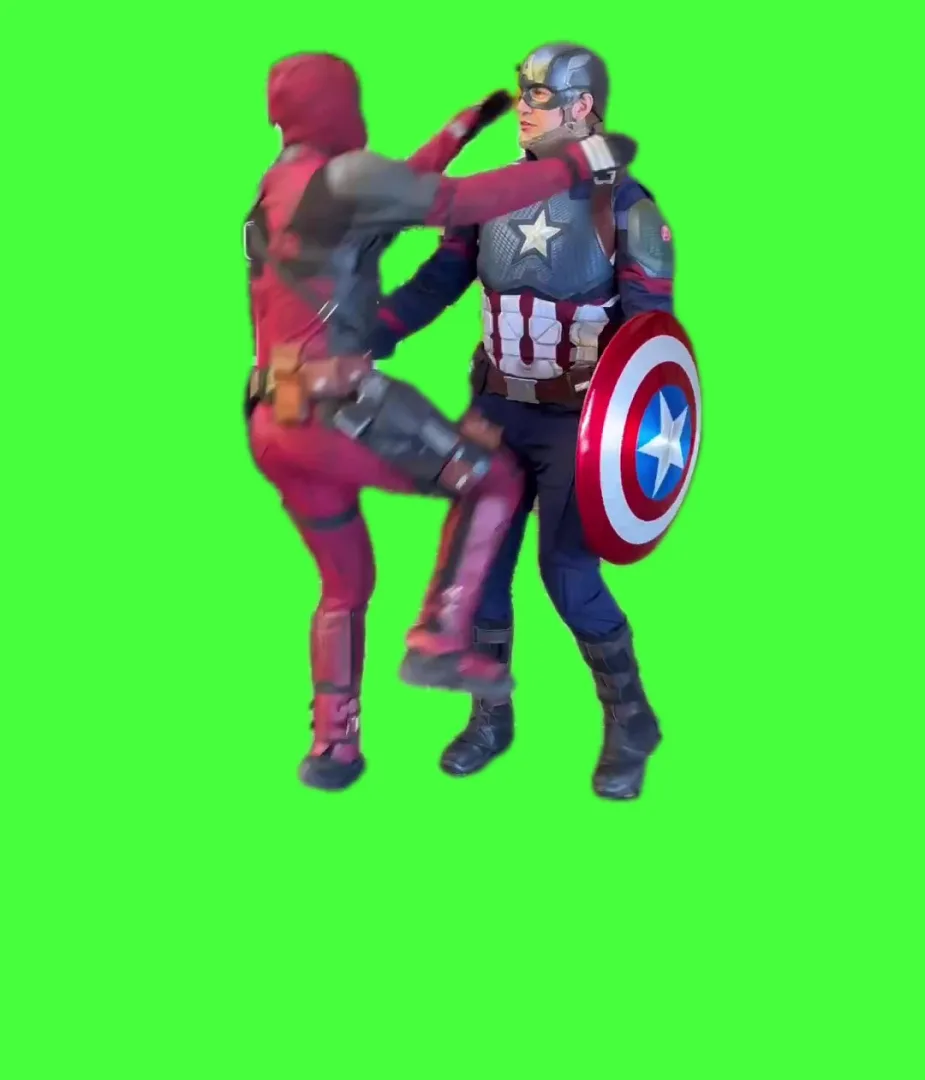 deadpool hugging captain america meme green screen - Video Download MP4